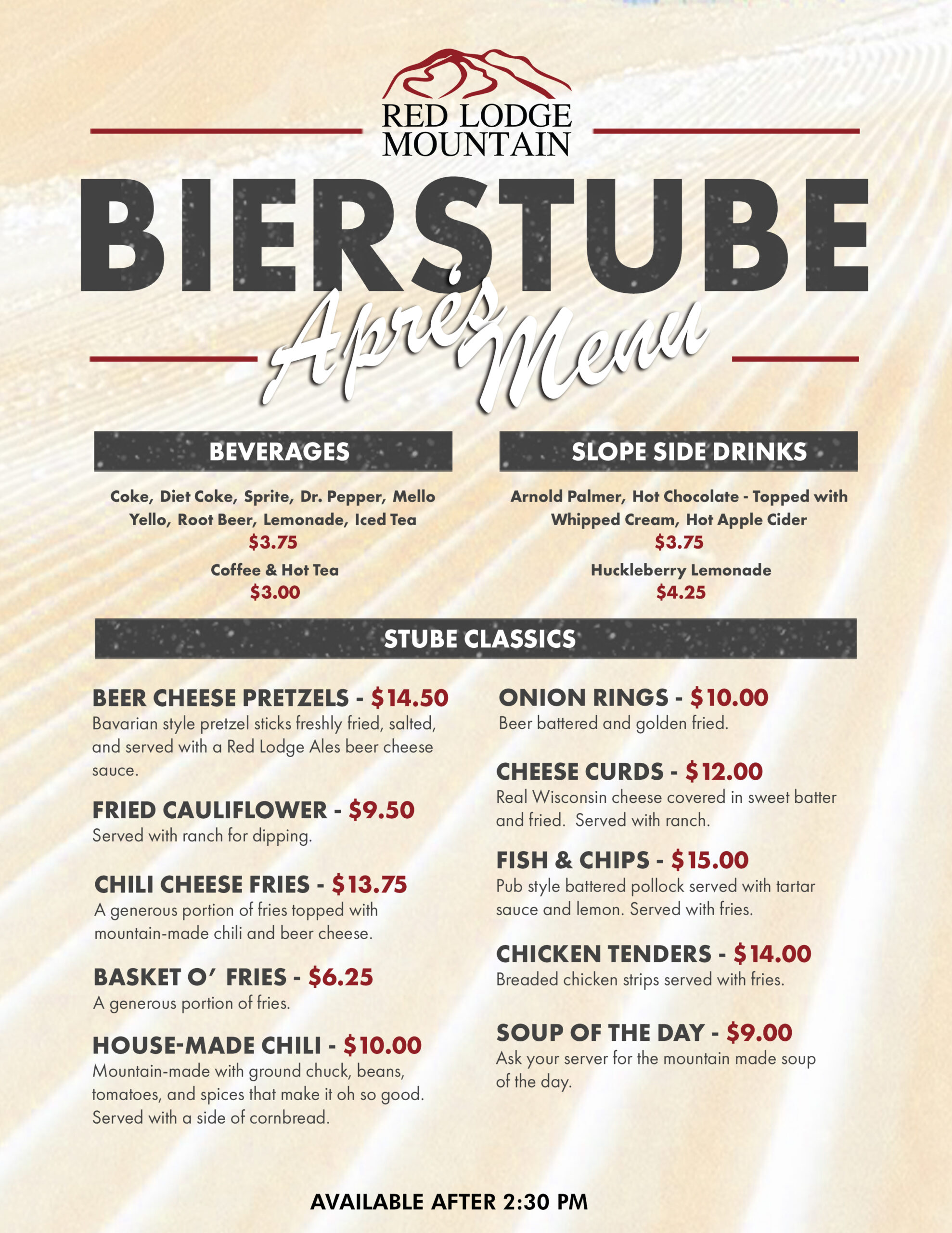 Bierstube Menu - Red Lodge Mountain