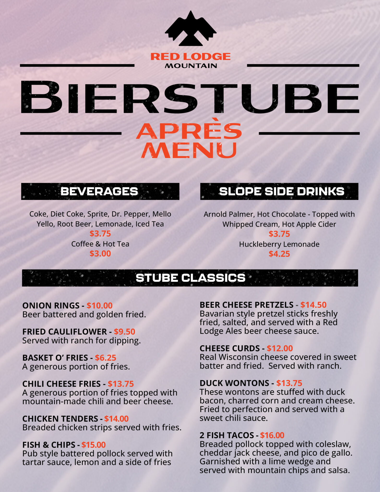 Bierstube Menu - Red Lodge Mountain