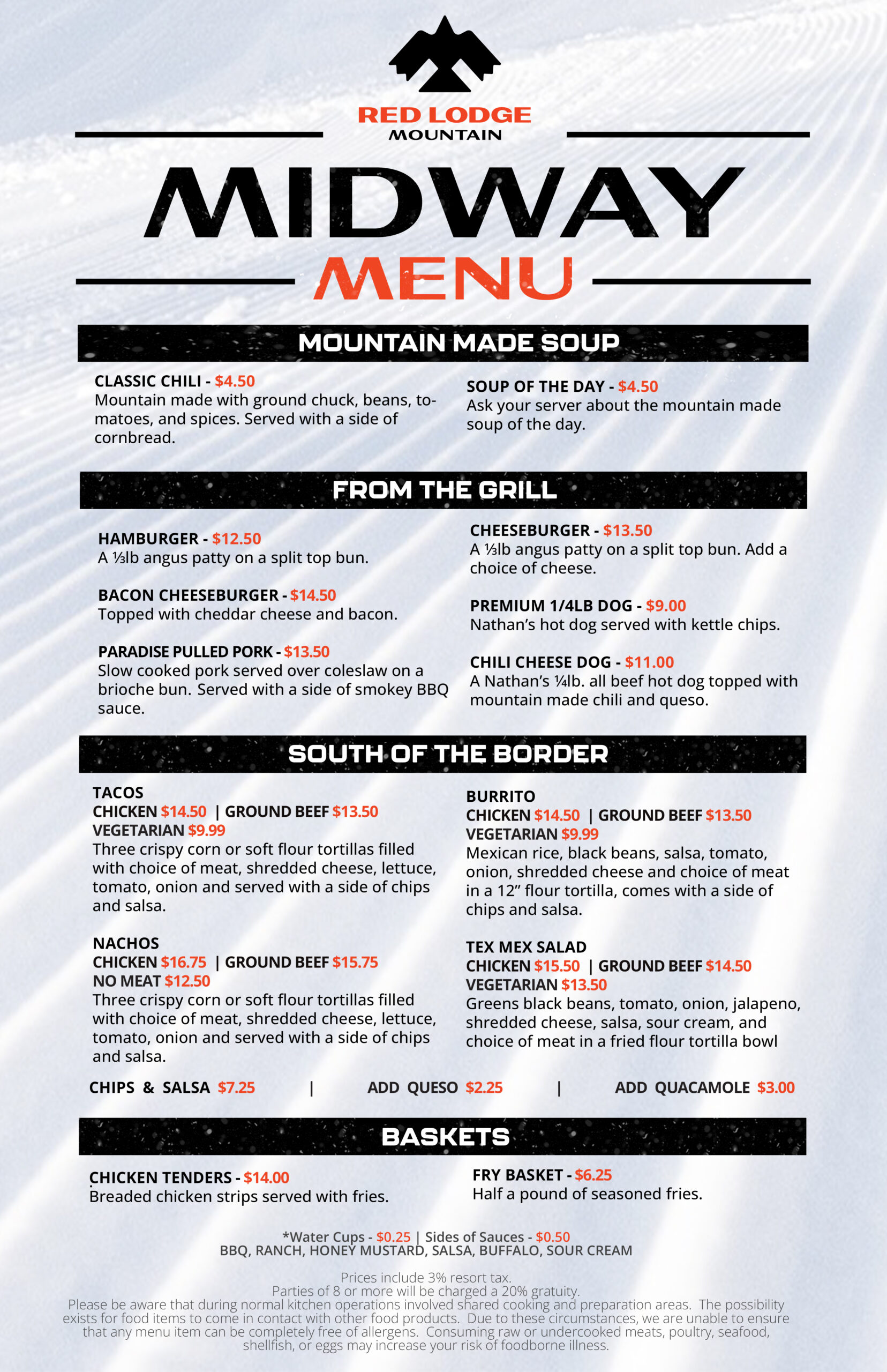 Midway Chalet Menu - Red Lodge Mountain